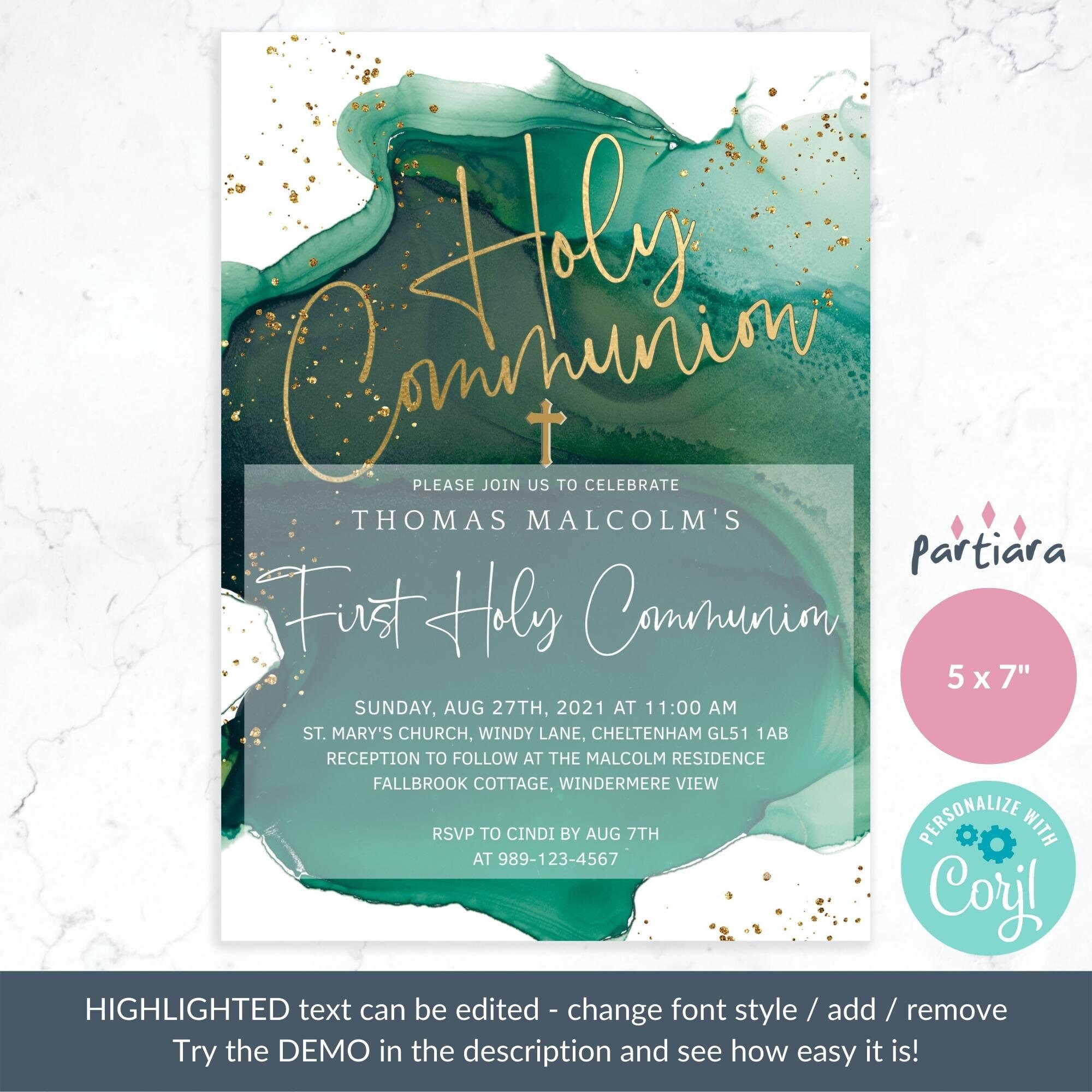 Emerald Green Communion Invitation Printable Boy or Girl's - Etsy
