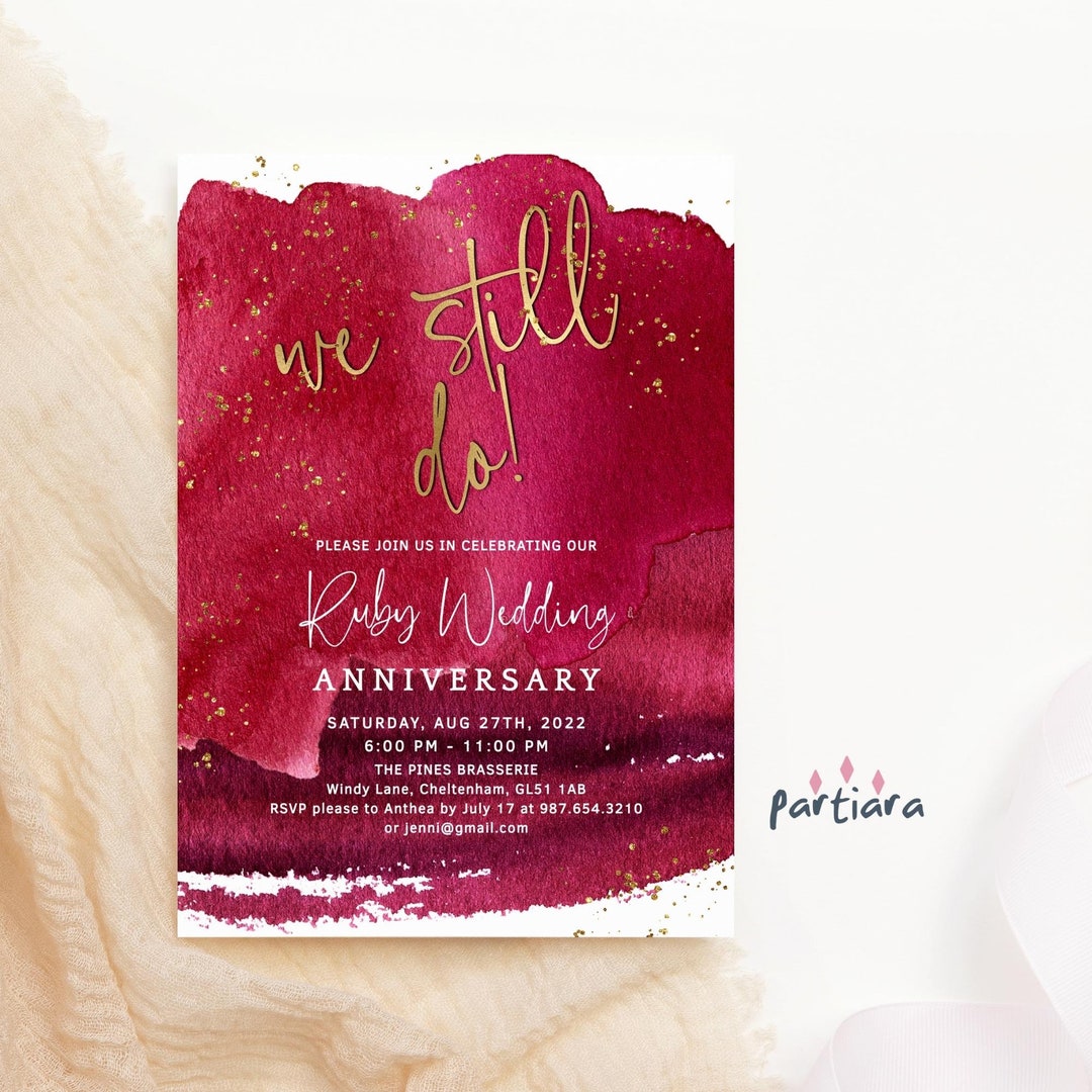 Ruby Wedding Anniversary Invitation, 40th Anniversary Invite Printable ...