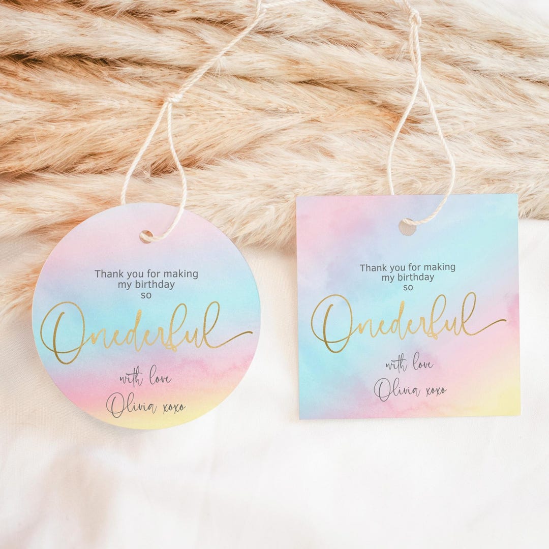 Pastel 1st Birthday Tags Onederful Favor Gifts Label Editable Template ...