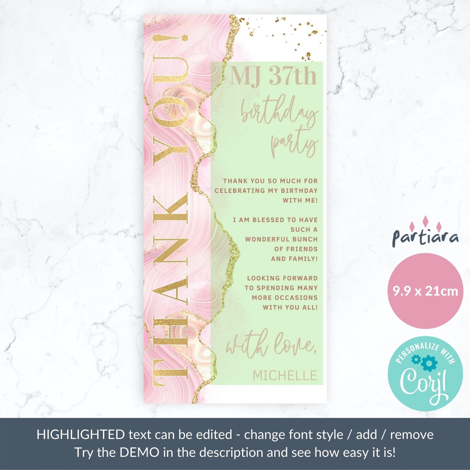 Ladies Pink Gold Thank You Plate Decor Cards Printable - Etsy