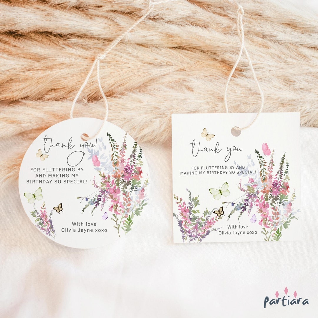 Little Wild Flower Birthday Party Tags Printable Girl Favor Gift Thank ...