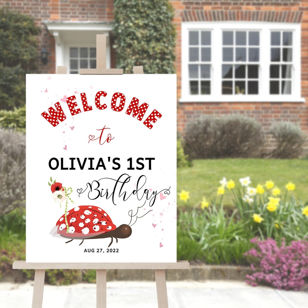 Ladybug Welcome Sign Girl 1st Birthday Bugs Party Welcome Poster Decor ...