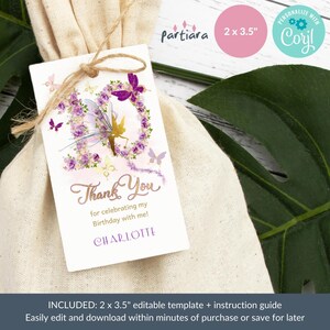 10th Birthday Tags Favor Gifts Thank You Label Butterfly Fairies Floral ...