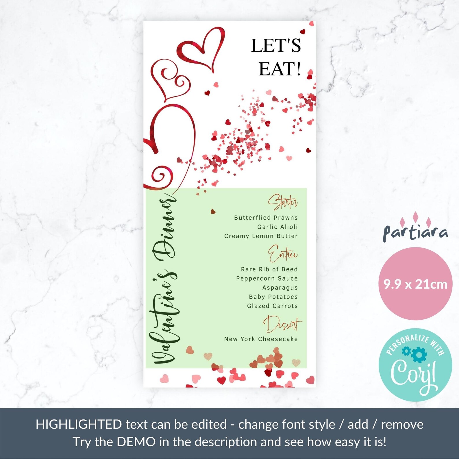 Valentines Day Menu Printable Red Hearts Dinner Party Menus - Etsy