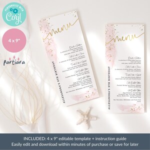 Pastel Pink Table Menus Girl Baby Shower Party Menu Blush Pink Gold ...