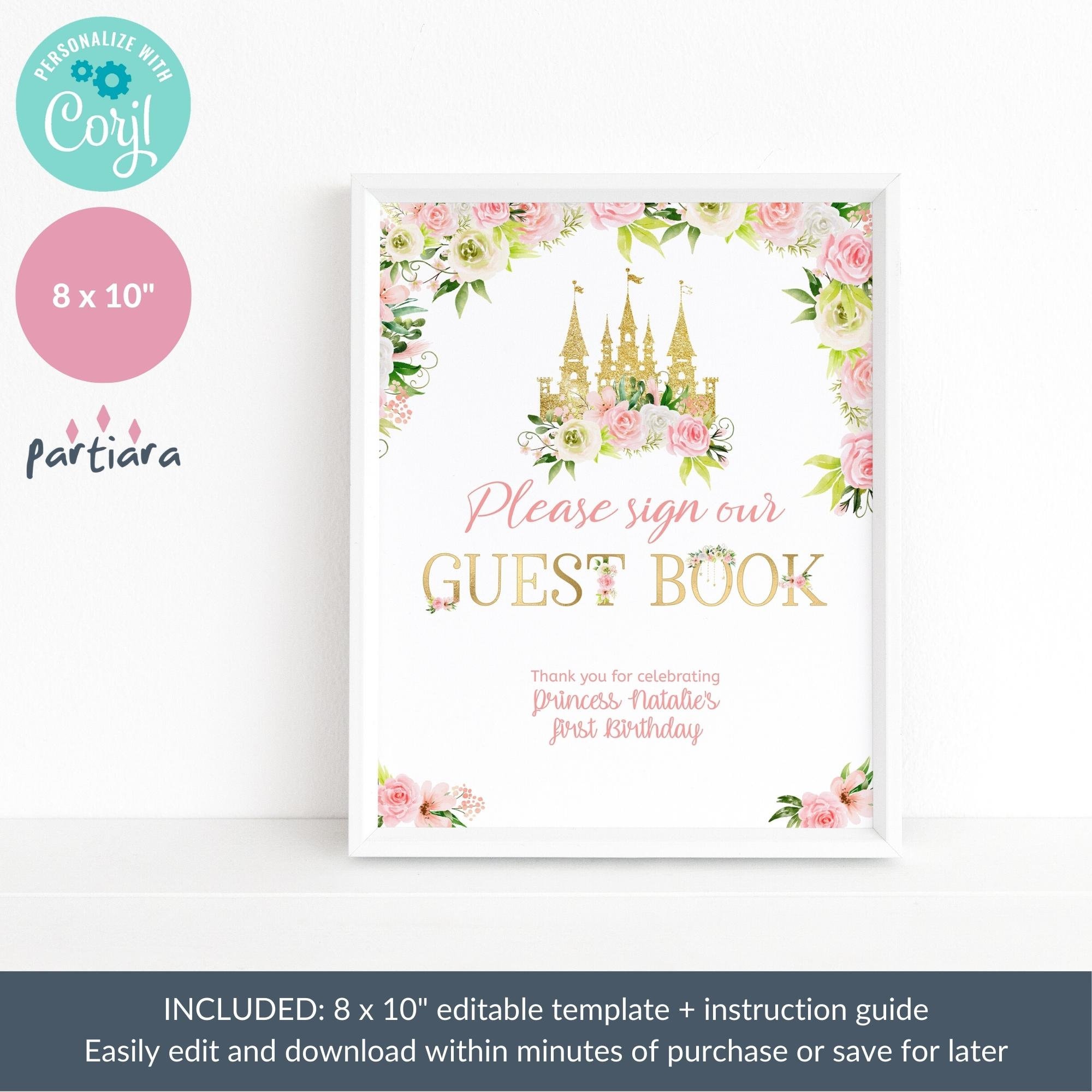 Princess Guest Book Sign, Castle Birthday Guestbook Table Poster Decor ...