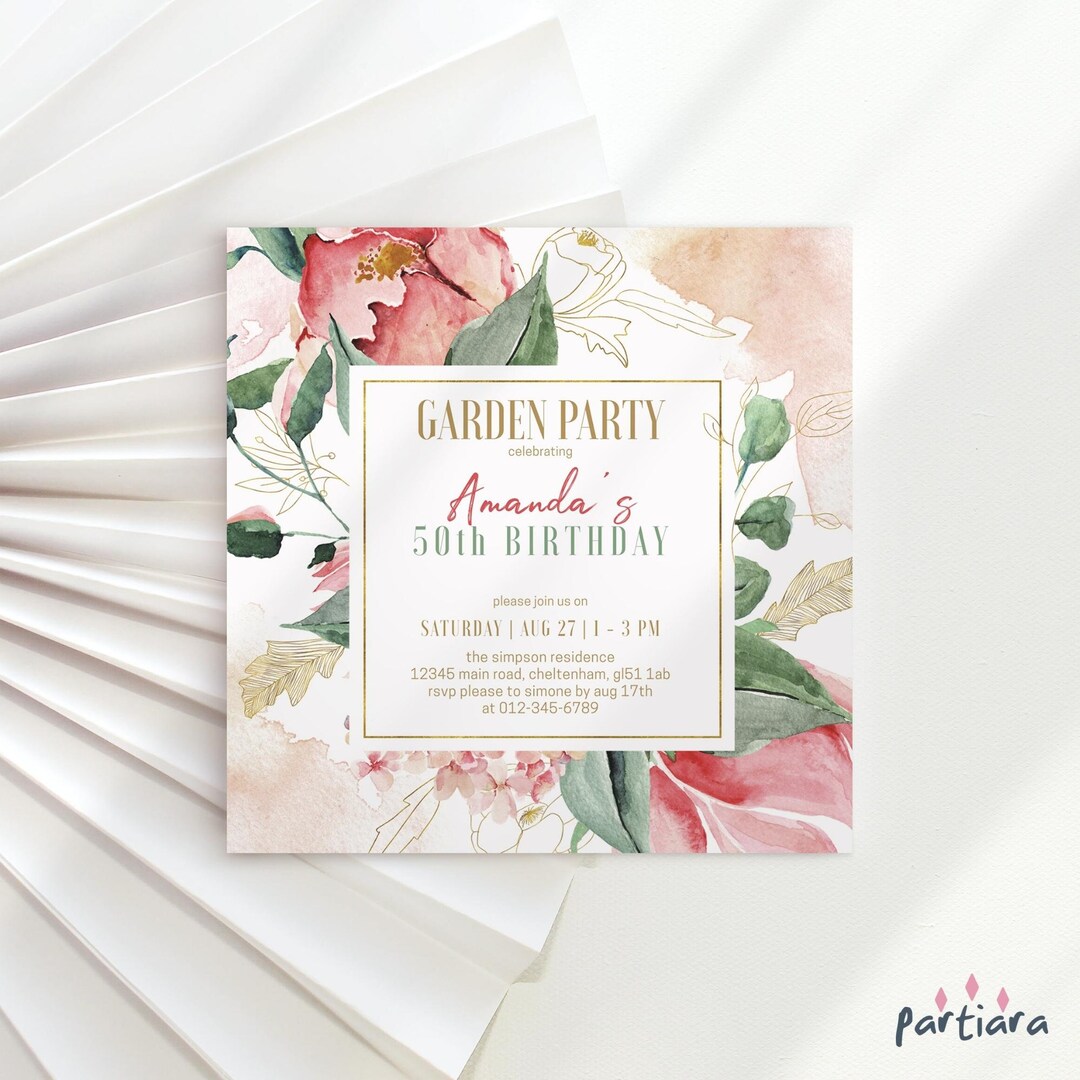 Ladies Birthday Garden Party Invite Printable Peach Blush Pink Floral ...
