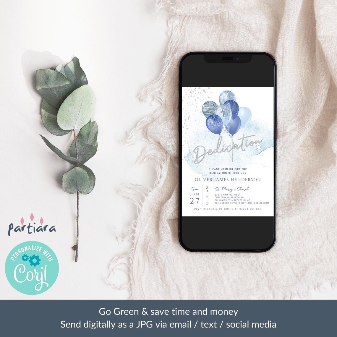 Dedication Invitation Template, Baby Boys Invite Printable, Blue Silver ...