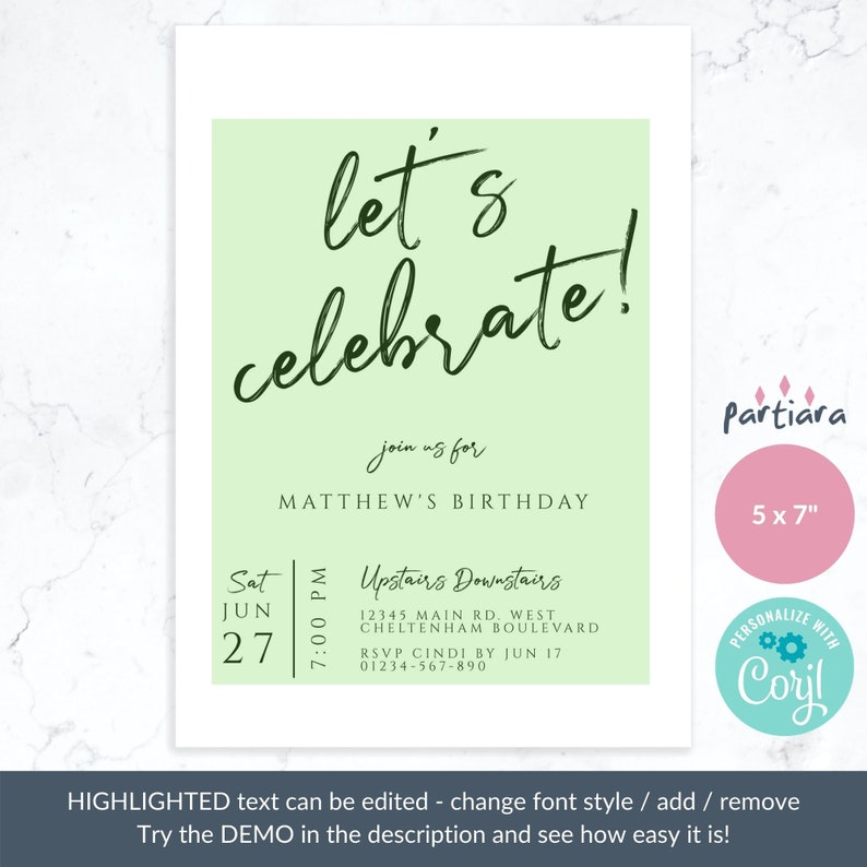 Let's Celebrate Party Invitation Online Editable Template - Etsy