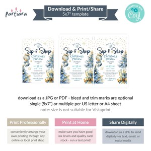 Sip and Shop Flyer Christmas Pop up Shopping Invite Printable Blue and ...