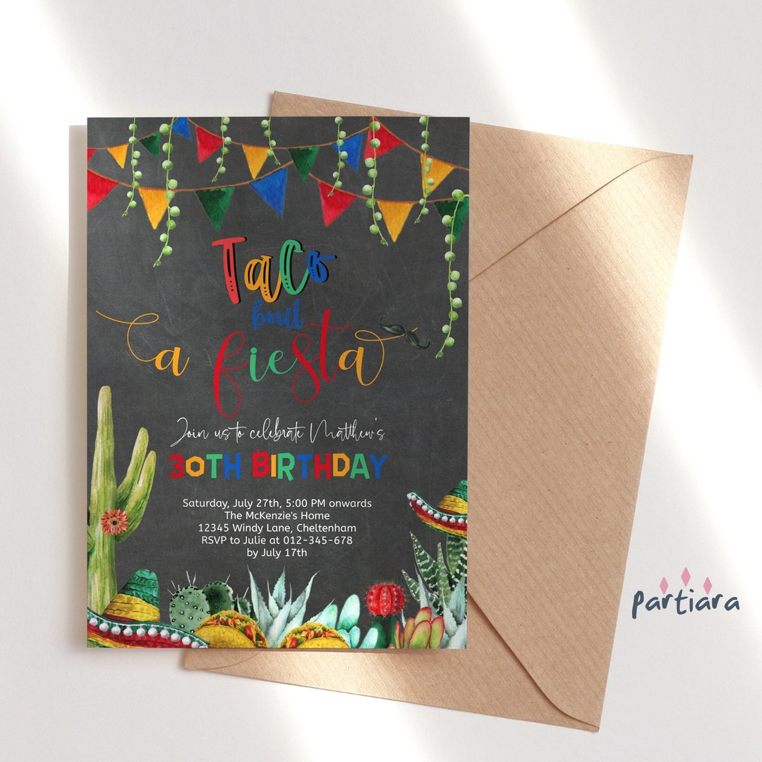 Birthday Invitation Tacos Dinner Party Invites for Men Mexican Theme ...