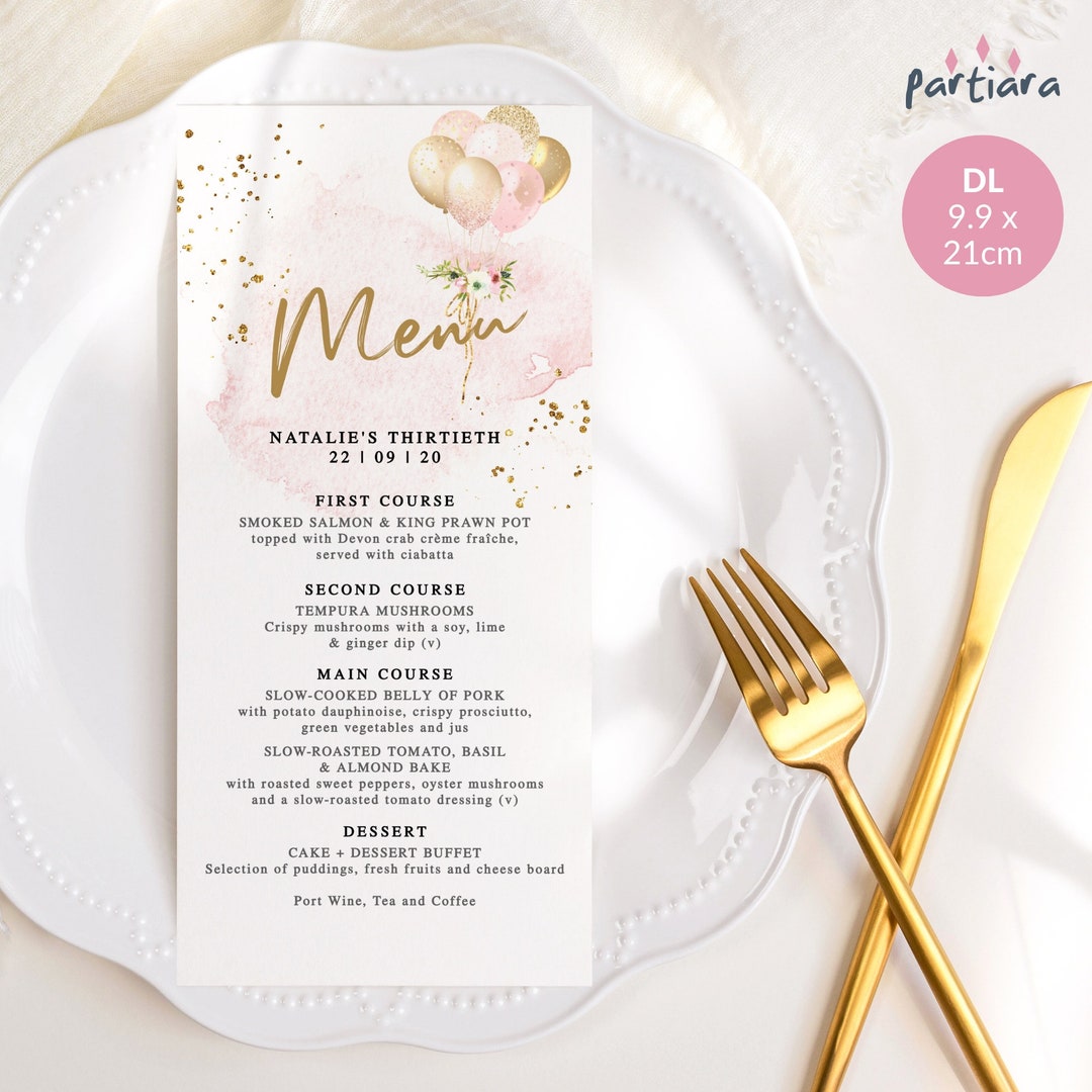 Pink Menu Template, Dinner Party Menus Printable, Dinner Menu Cards ...