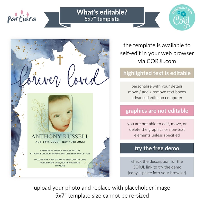 Baby Boy Memorial Service Announcement Card Printable Forever - Etsy