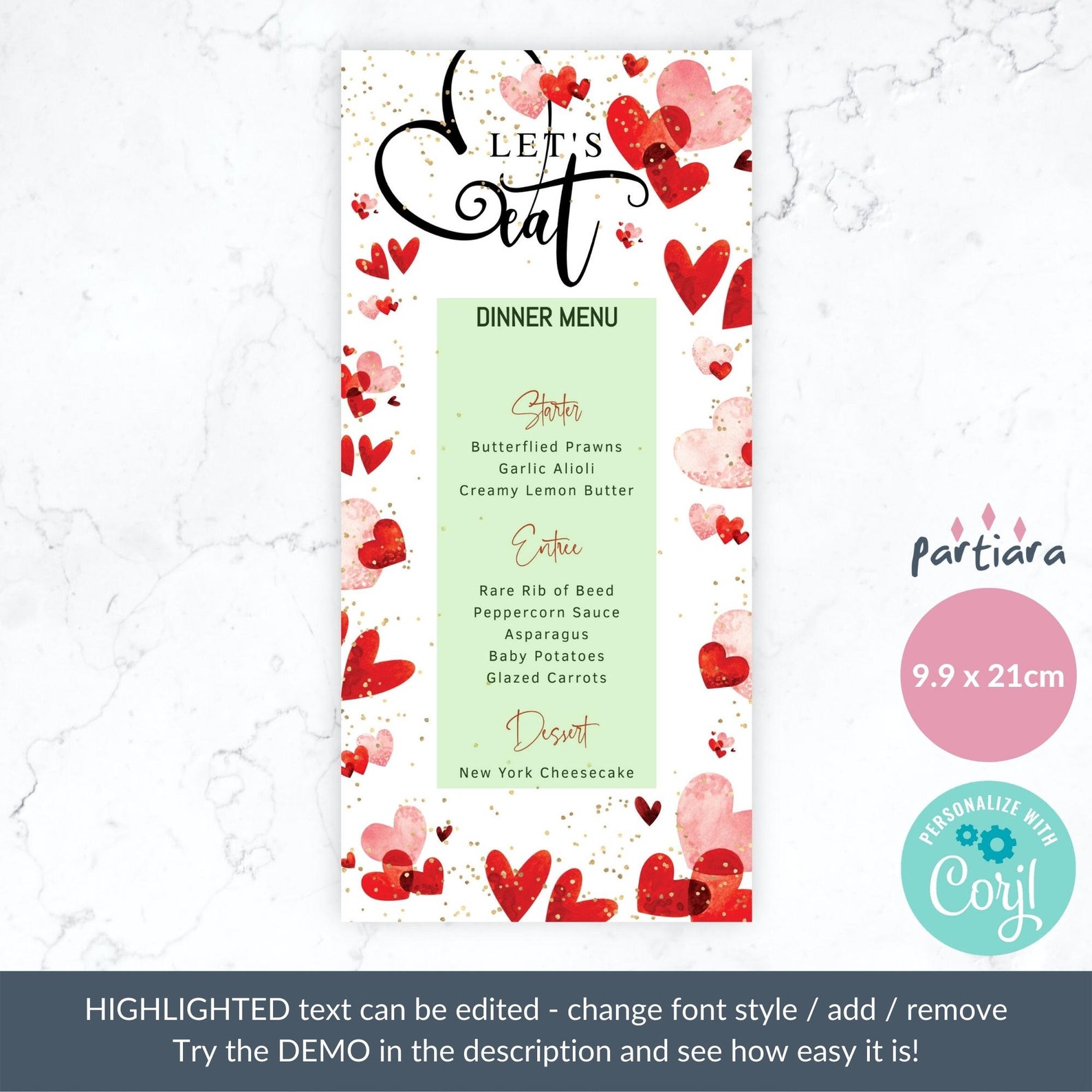 Valentines Dinner Menu Love Hearts Anniversary Party Table - Etsy