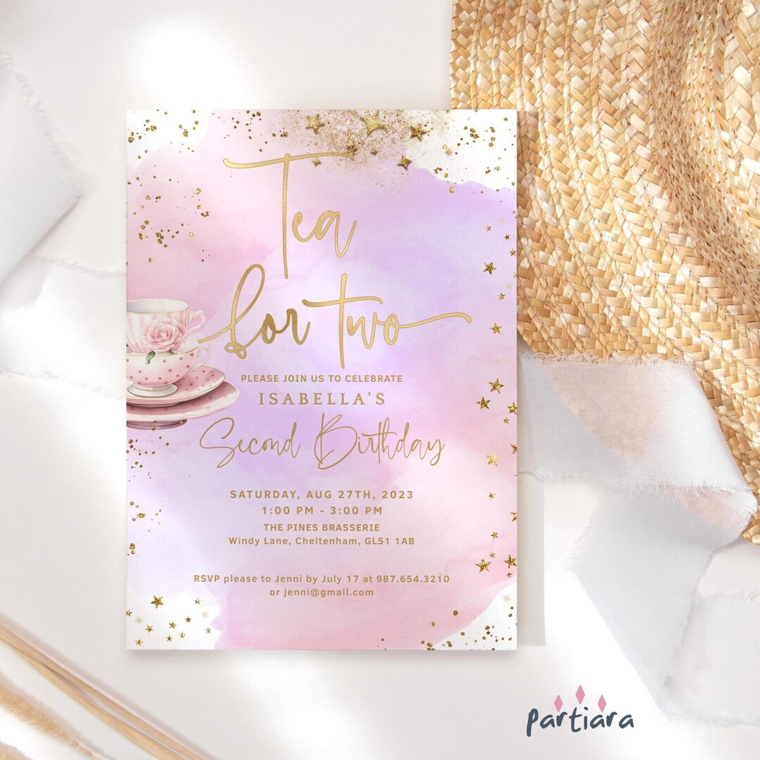 Tea for Two Invitation 2nd Birthday Printable, Girls Magical Tea Party ...