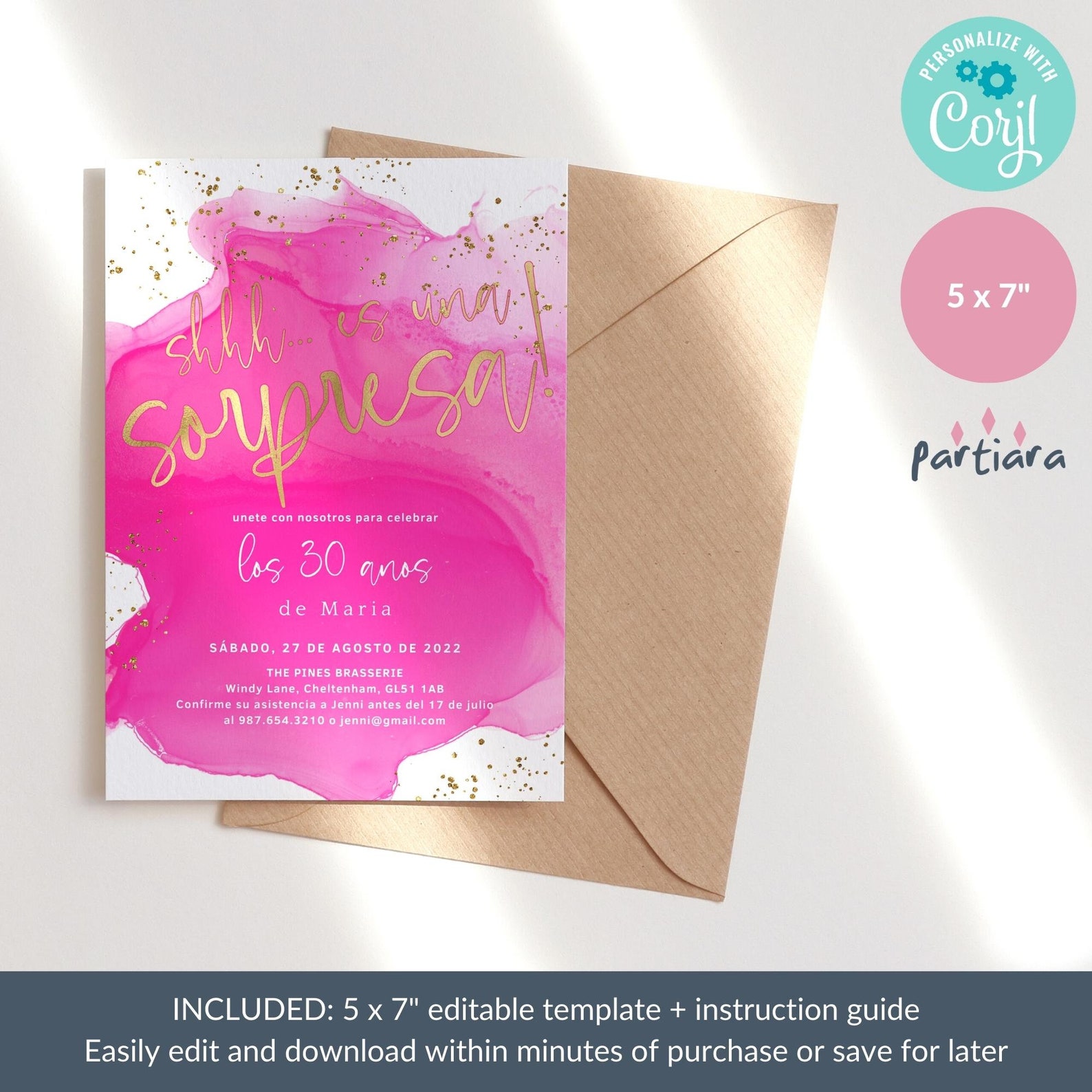 Surprise Birthday Invitation in Spanish, Ladies Dinner Party Invite ...