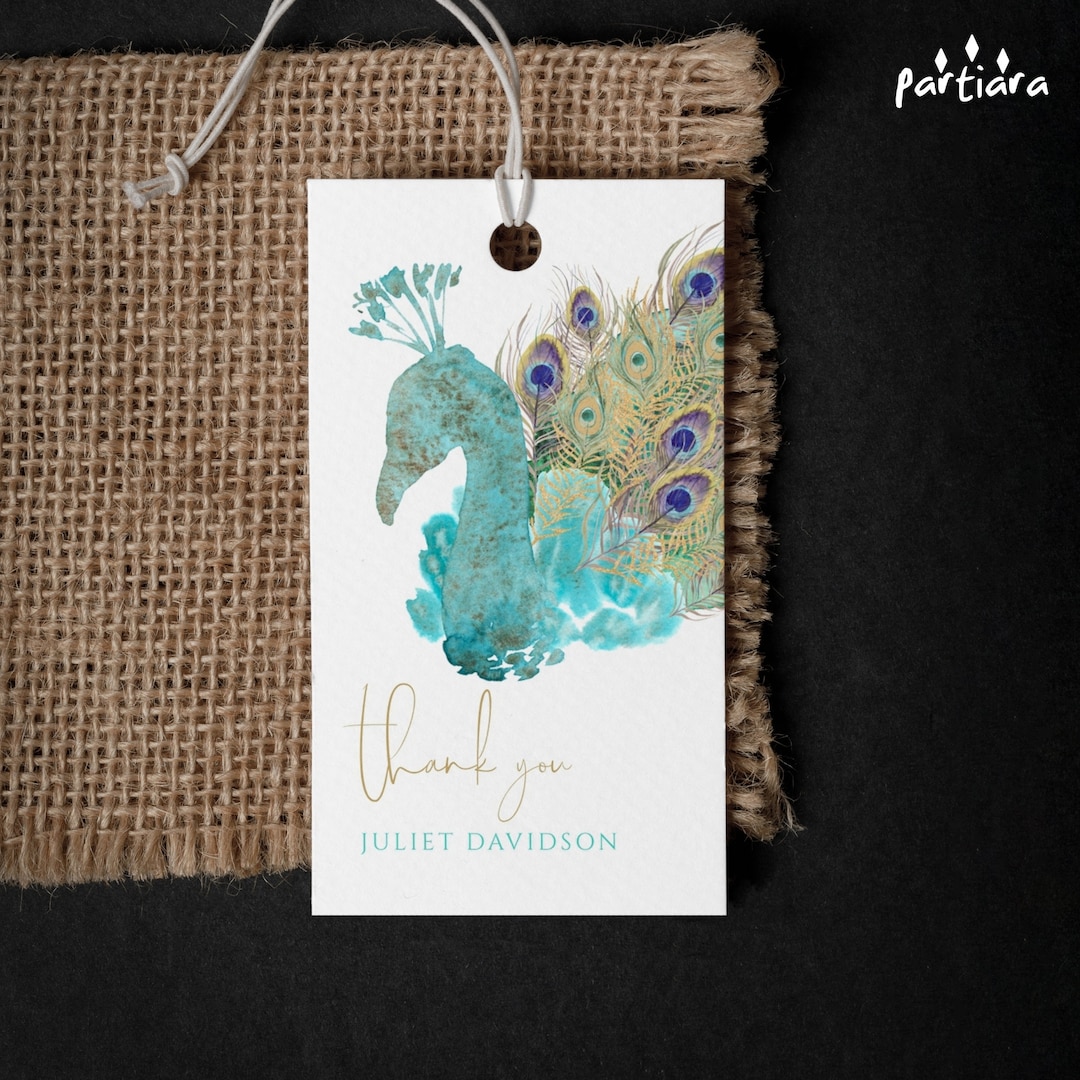 Peacock Favor Tag Template, Bridal Shower Thank You Party Tags ...