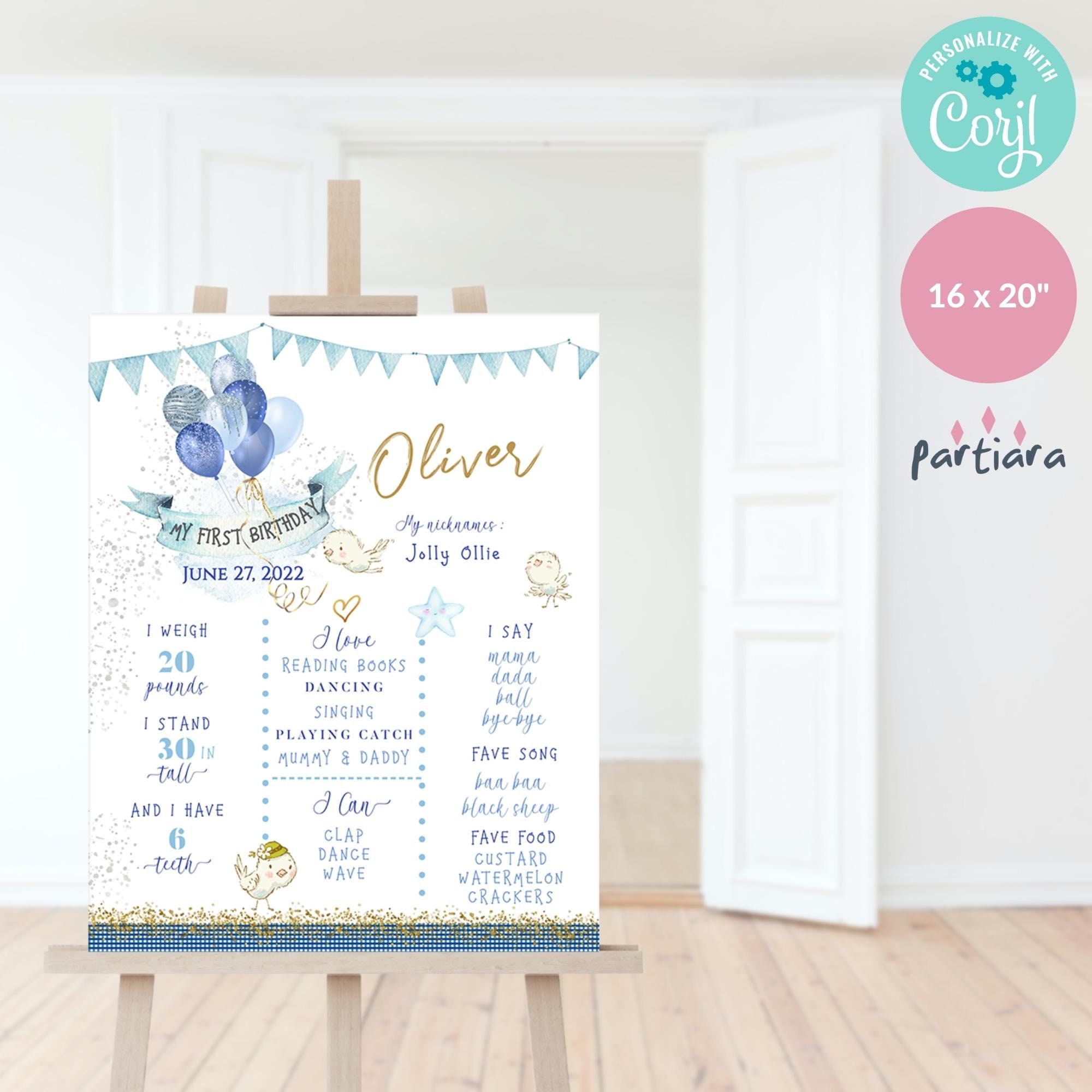 1st Birthday Milestone Chart Printable Boy Pastel Blue Silver - Etsy