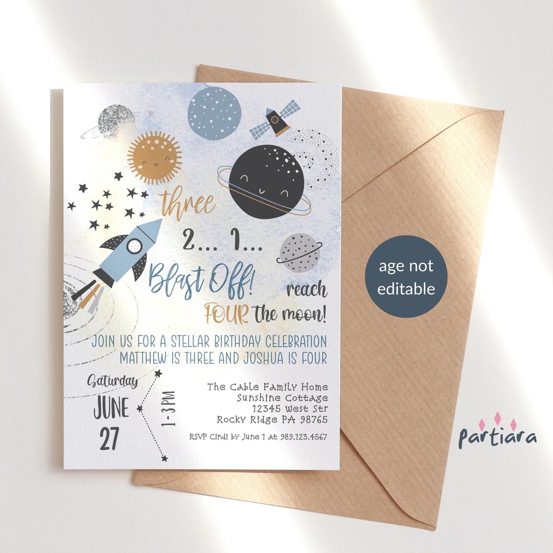 Space Birthday Invite 3rd and 4th Boys Party Invitation Printable Reach ...