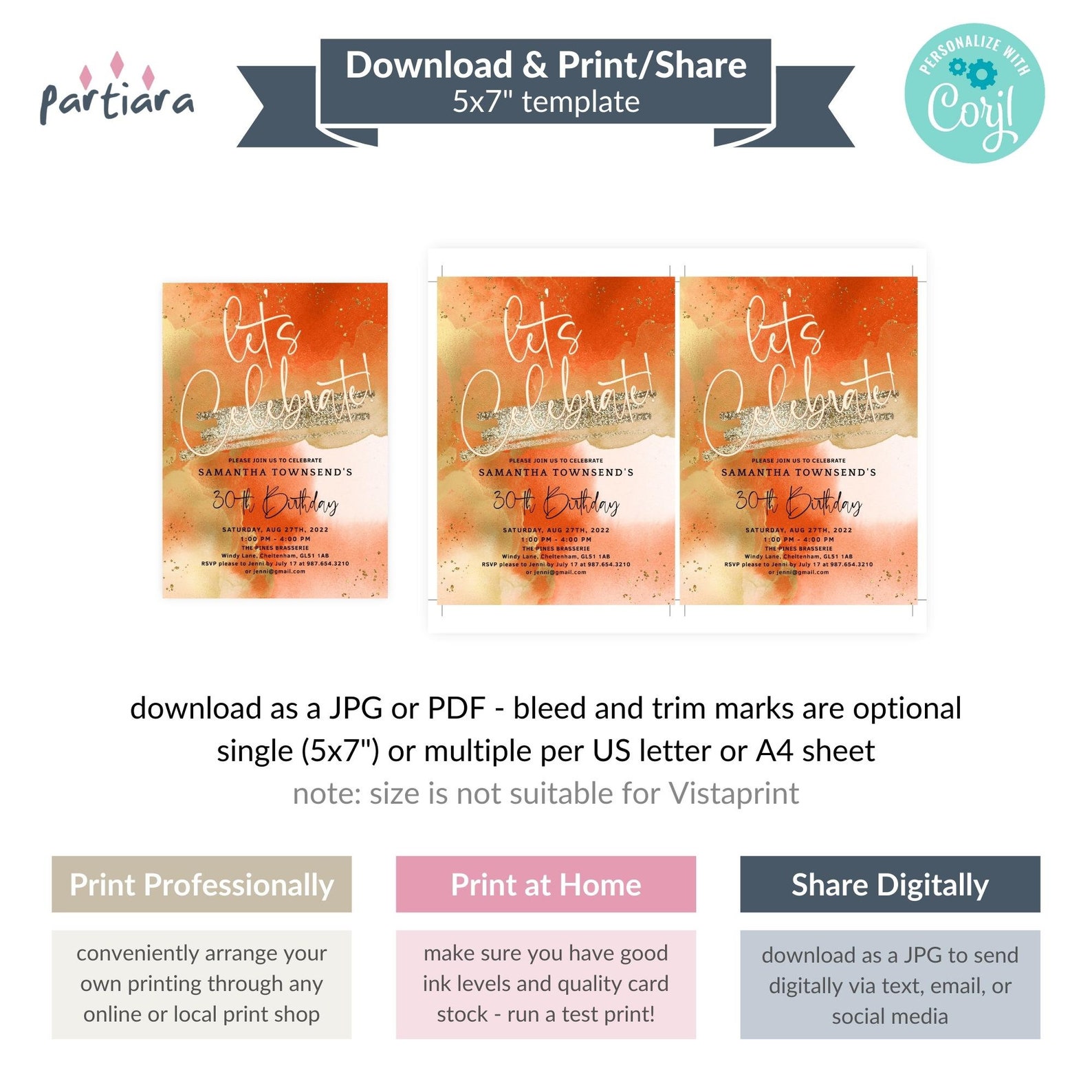 Lets Celebrate Invitation Printable Birthday Party Invites for - Etsy