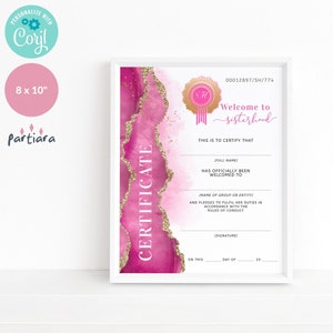 Ladies Certificate Printable Awards Teen Girl Fuchsia Pink Gold Decor ...