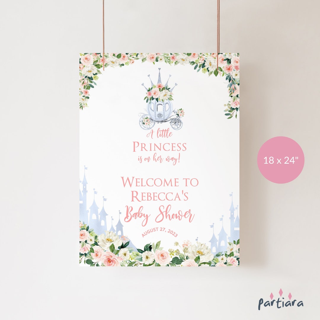 Baby Shower Princess Welcome Sign Girls Fairytale Baby Shower Party ...