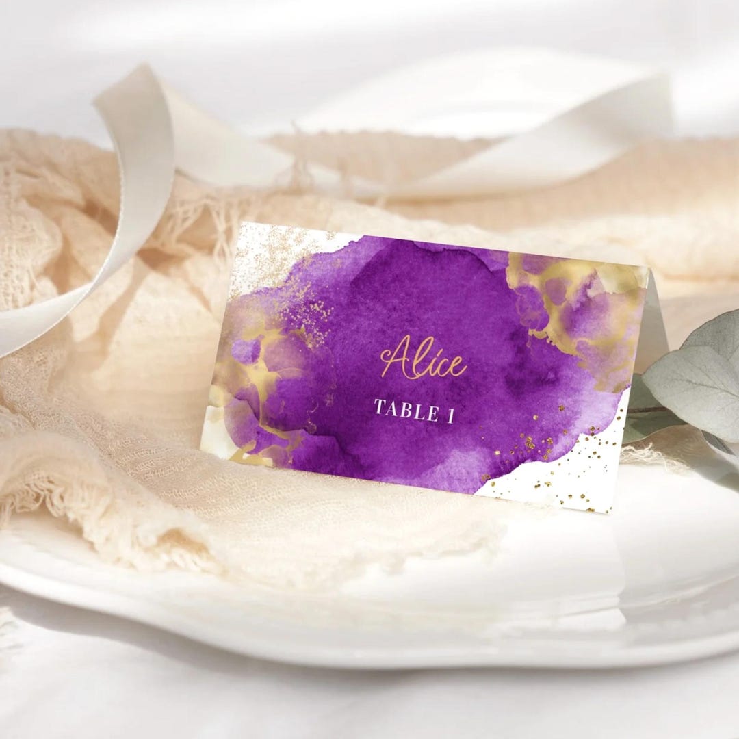 Purple Name Cards, Place Card Printable, Table Seating Labels, Ladies ...