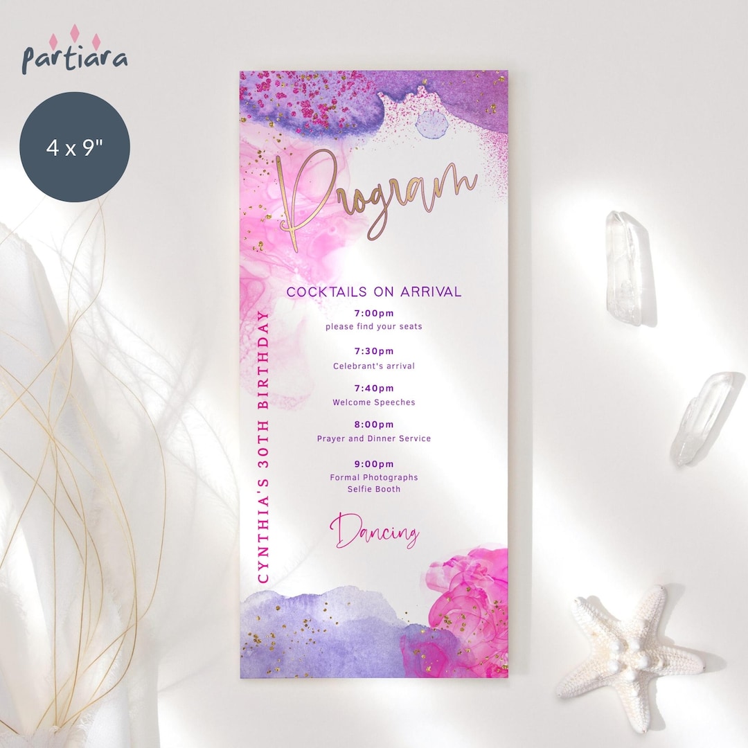 Dinner Program Template, Birthday Programs Printable, Ladies or Teen ...