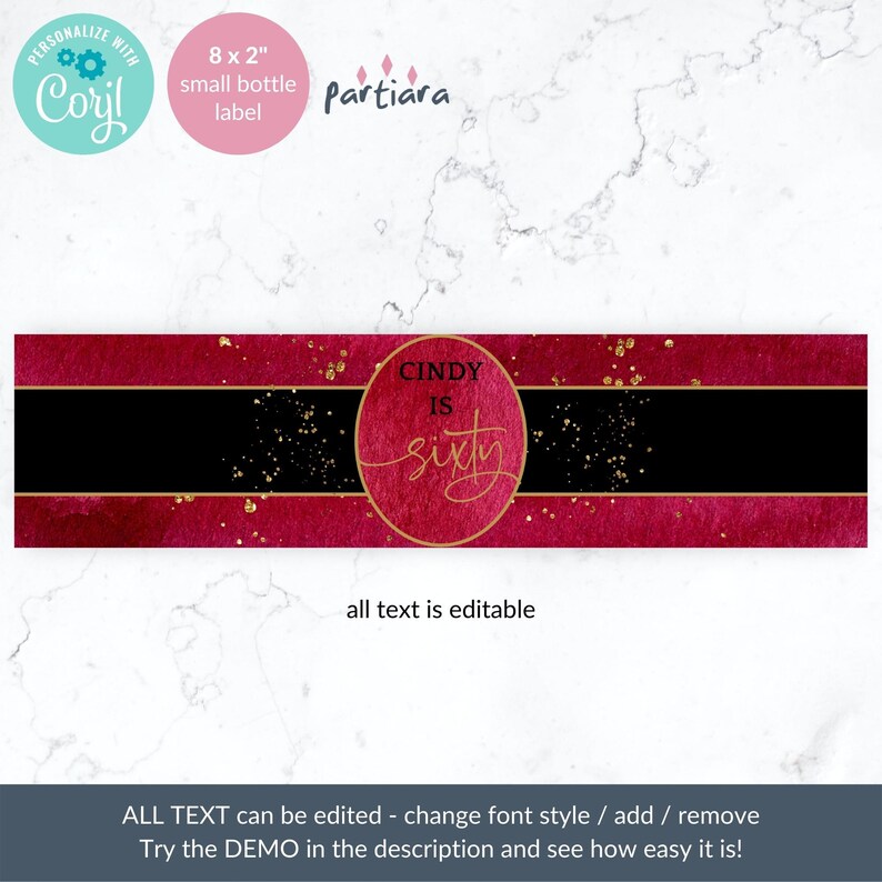 Red Gold Water Bottle Labels Printable Ladies Birthday Party - Etsy