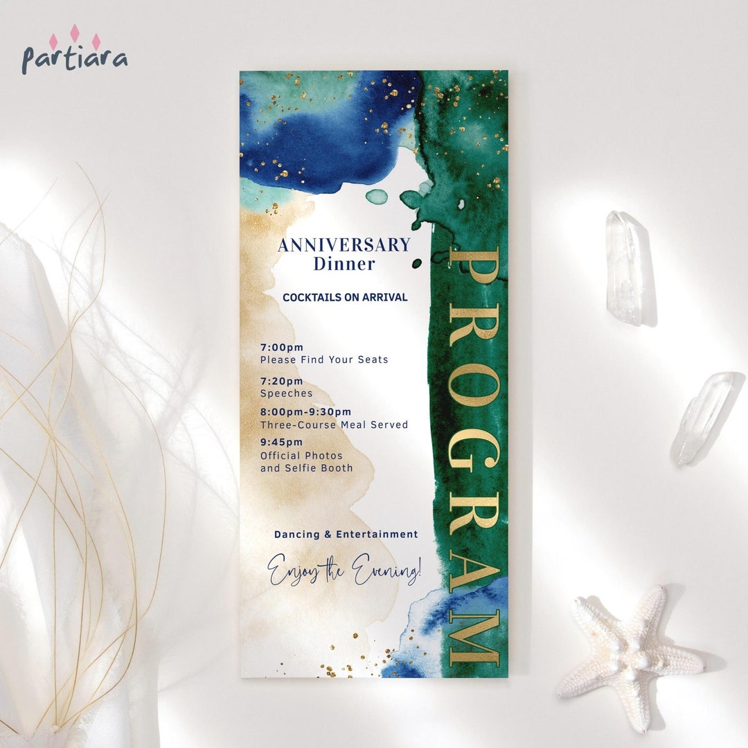 Editable Program Card Blue Green Birthday Table Programs Template ...