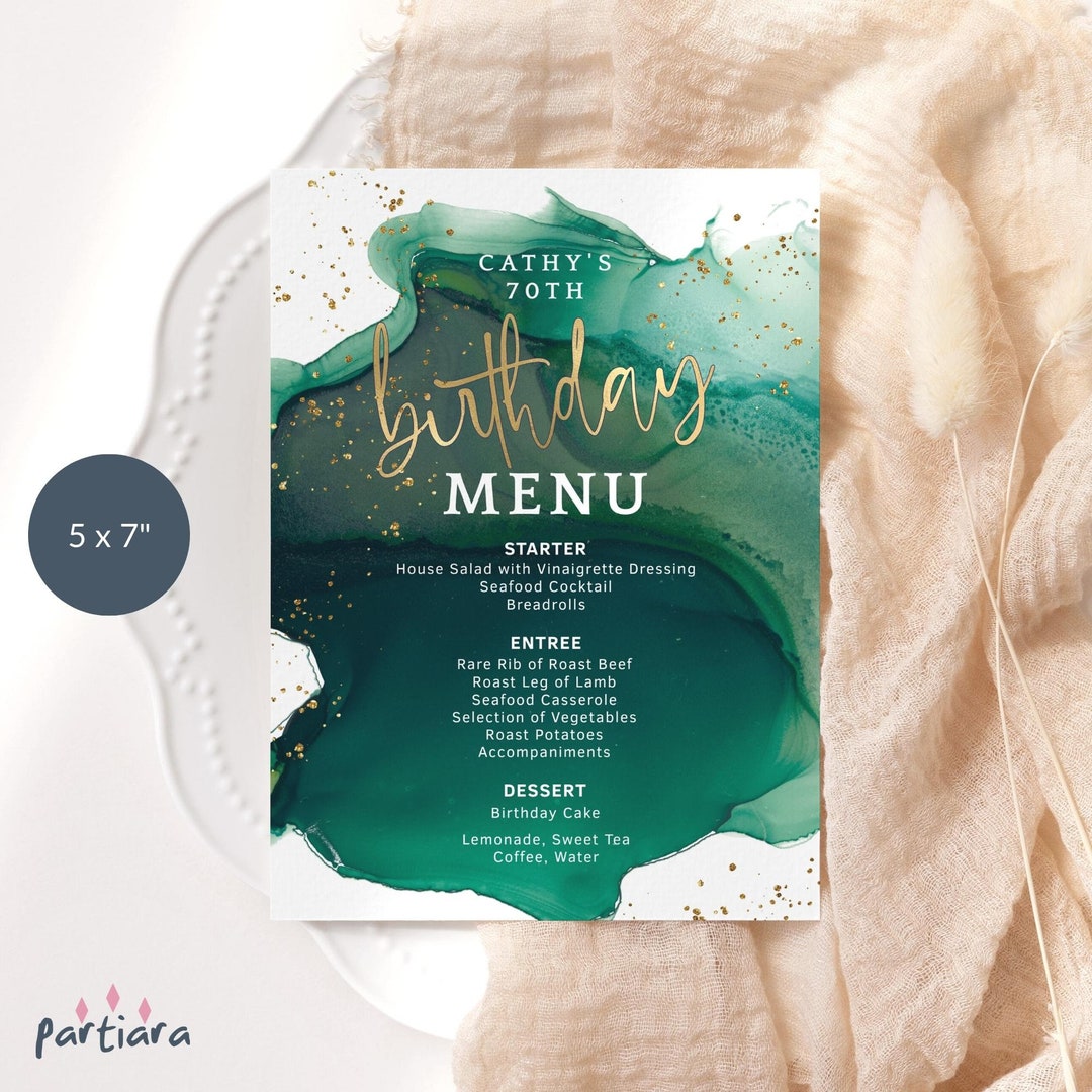 Emerald Birthday Menu Template Printable, Ladies Dinner Party Table ...
