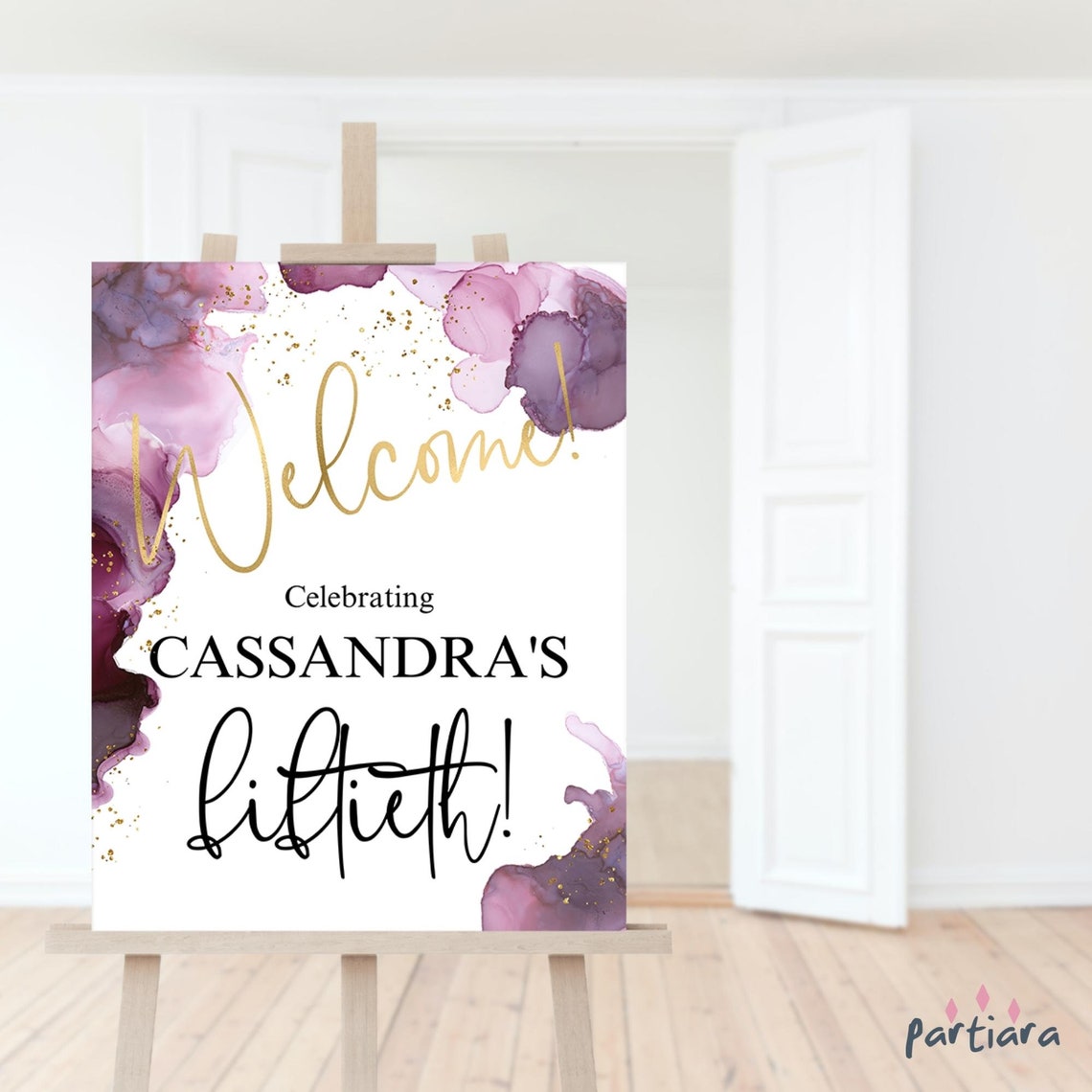 Purple Gold Birthday Welcome Sign Printable Ladies Party | Etsy