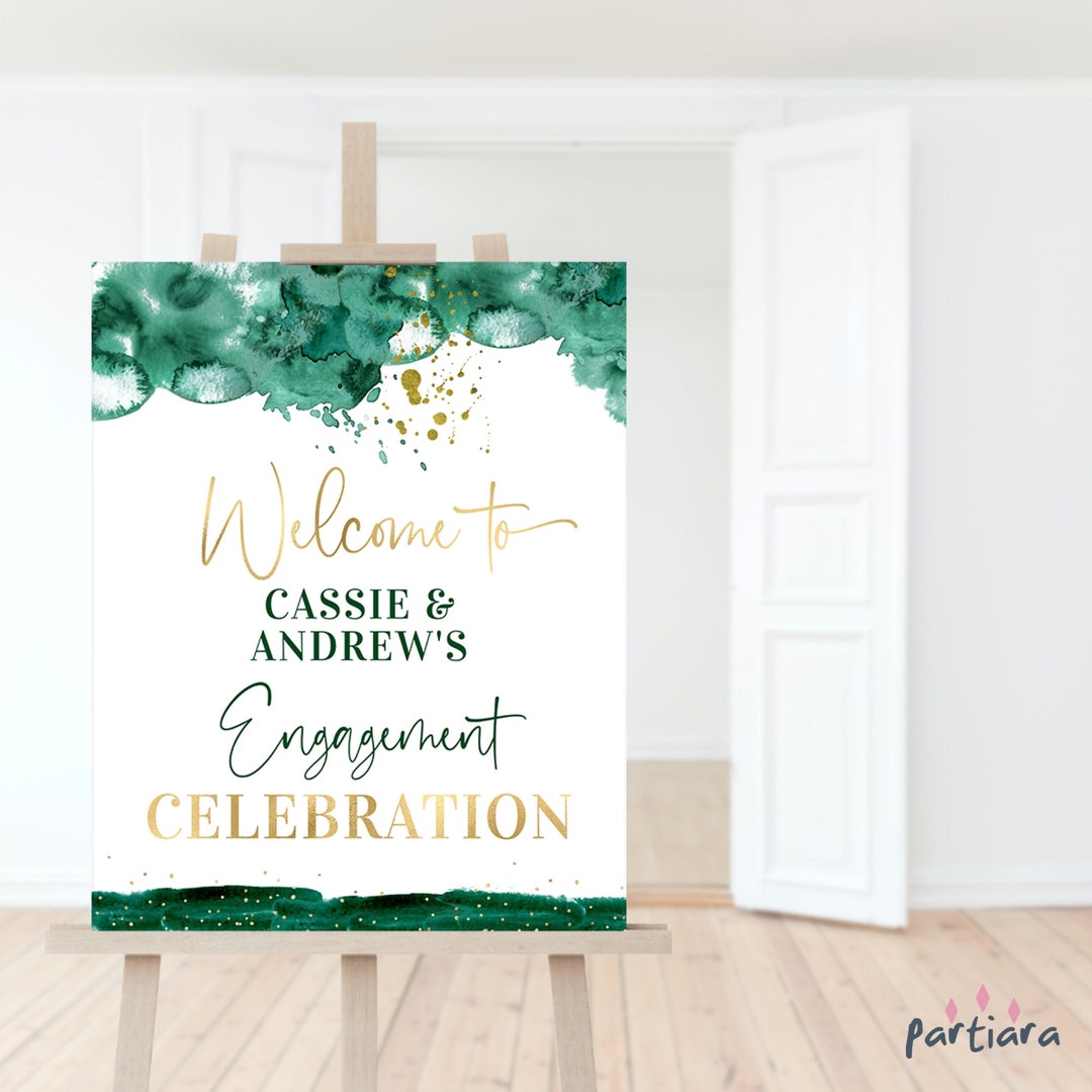 Emerald Welcome Sign, Green and Gold Birthday Welcome Poster Printable ...