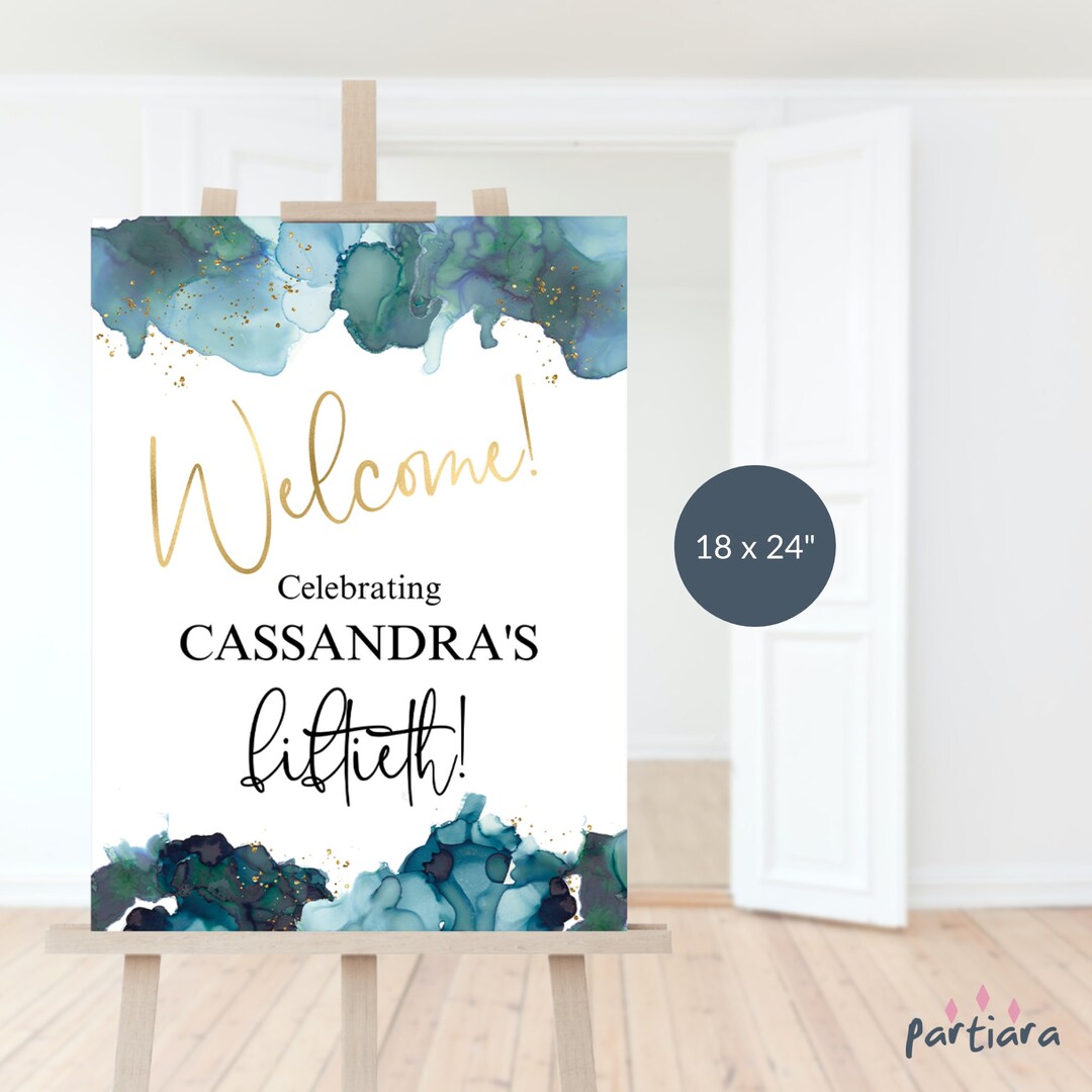 Birthday Welcome Sign Template, 18x24 Teal Blue Dinner Party Welcome ...