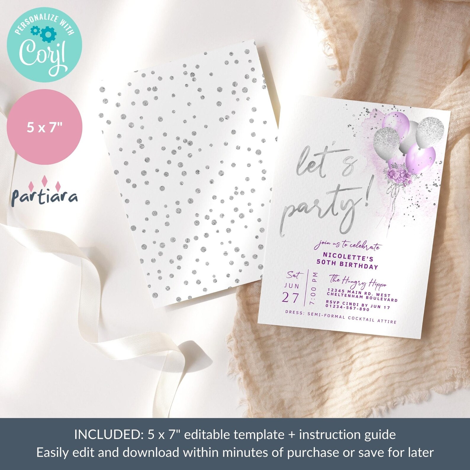 Lavender Birthday Invitation Ladies Dinner Party Printable, Pastel ...