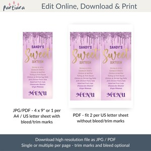 16th Birthday Menu Sweet Sixteen Dinner Party Table Menus - Etsy