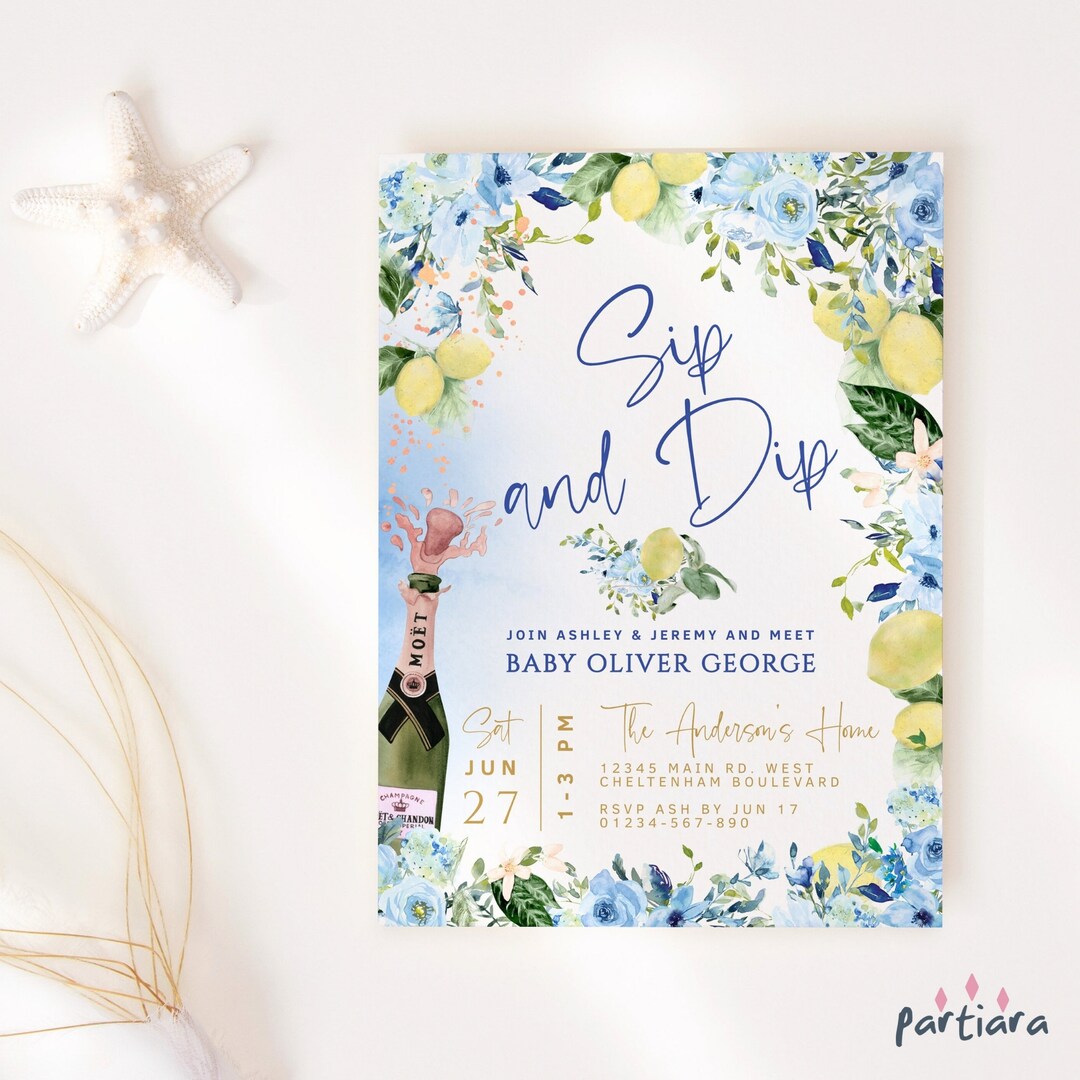 Ladies Pool Party Invitation Template, Sip and Dip Brunch Invite ...