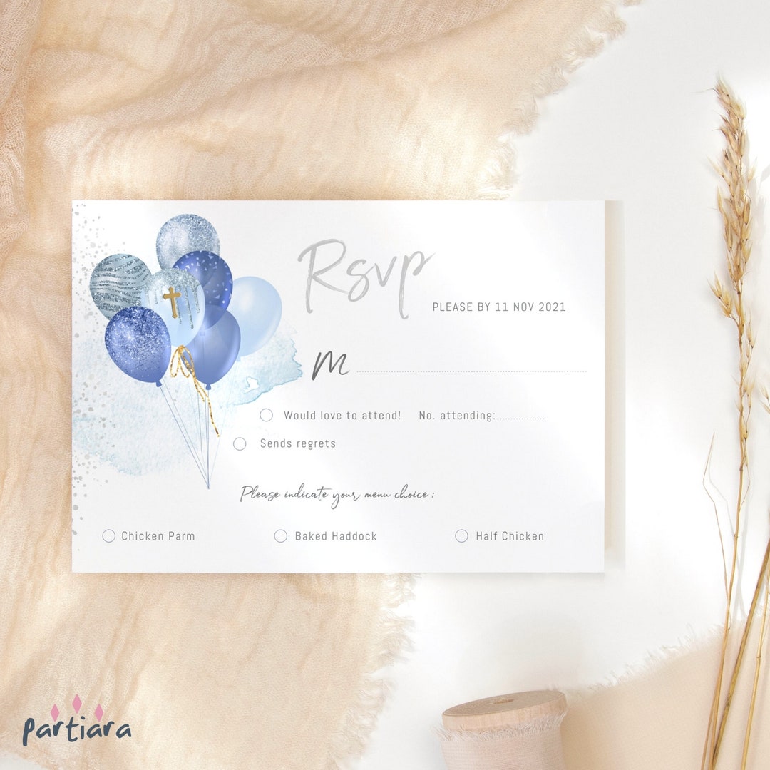 Baptism RSVP Card Template, Boy 1st Birthday Joint Christening Party ...
