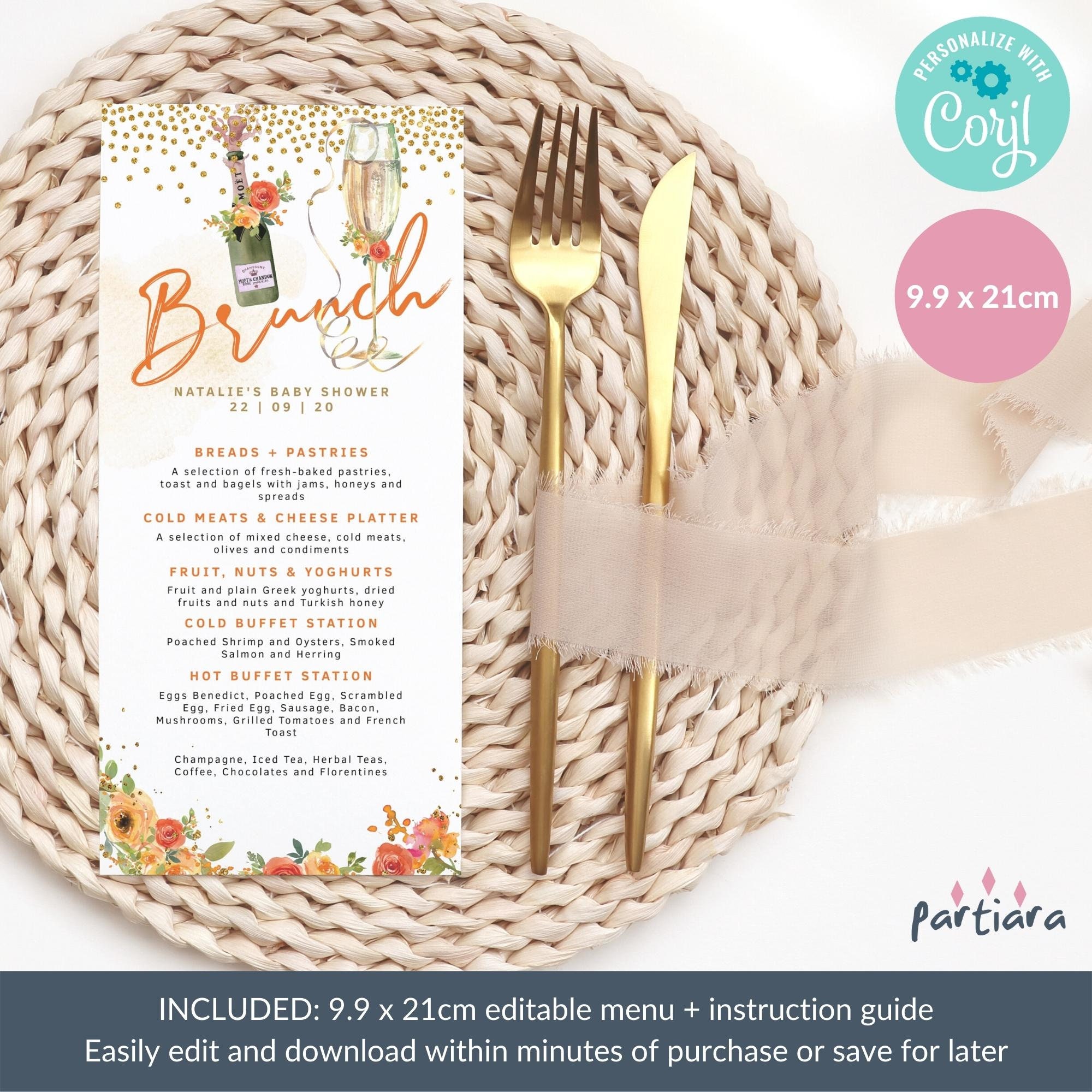 Champagne Brunch Menu Card Editable Ladies Birthday Party - Etsy