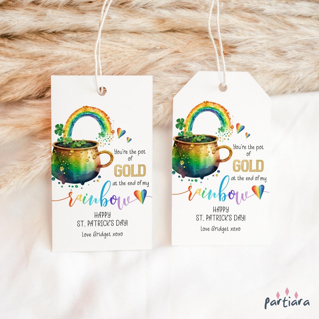 St Patricks Day Favor Gift Tag Template, Rainbow Treat Tags Printable ...