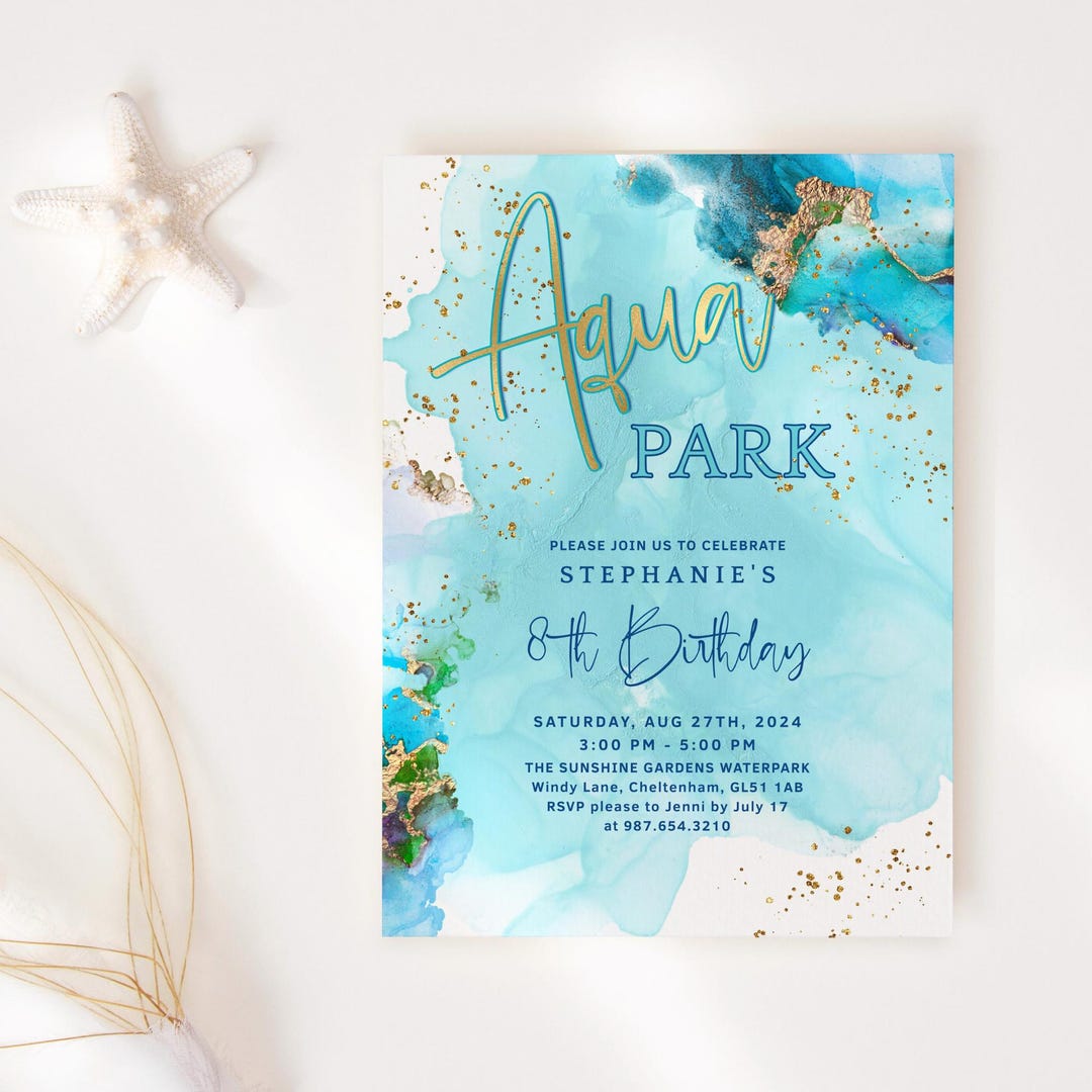 Birthday Aqua Park Invitation Digital Download, Boy or Girls Swimming ...