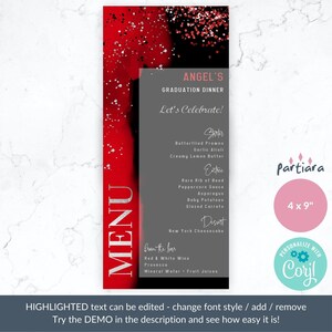 Black and Red Menu Template, Birthday Menu Card Printable, Girls ...
