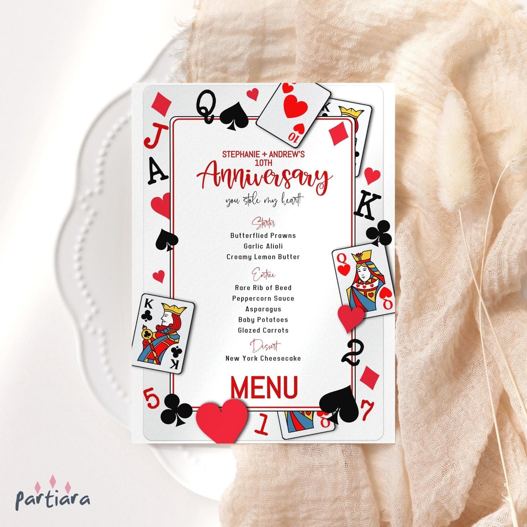 Casino Theme Party Table Menu Printable Royal King Queen Anniversary ...