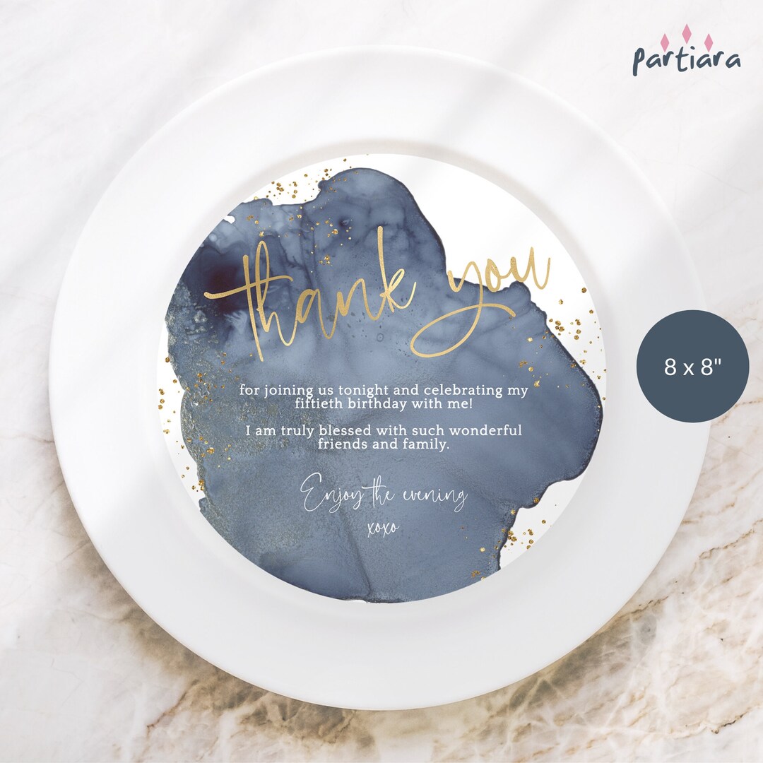 Blue Thank You Plate Insert Card, Birthday Dinner Charger Printable ...