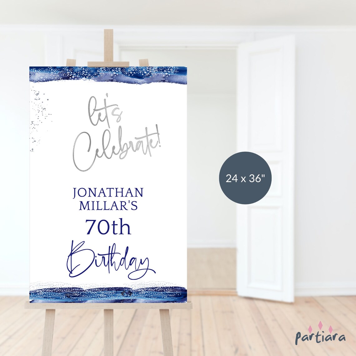 Editable Welcome Sign Template: Lets Celebrate Dinner Party Blue Silver ...