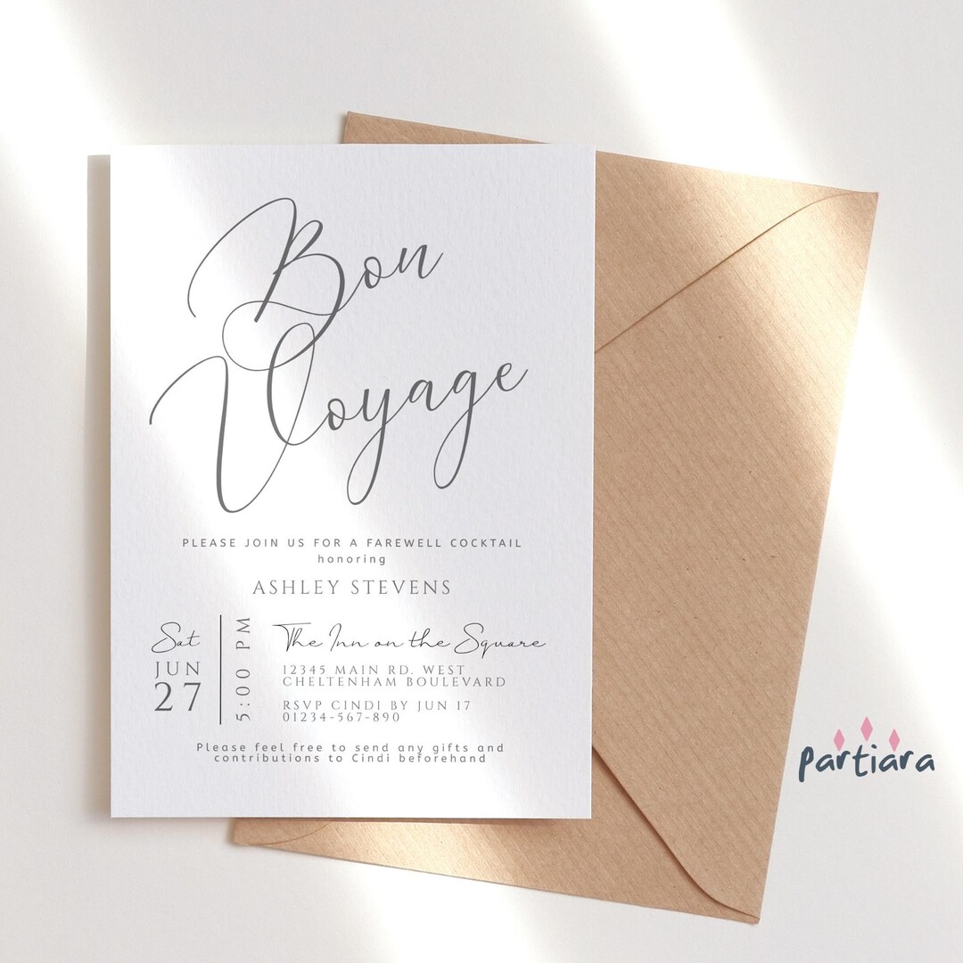 Bon Voyage Farewell Invitation Editable Template Minimalist Goodbye ...