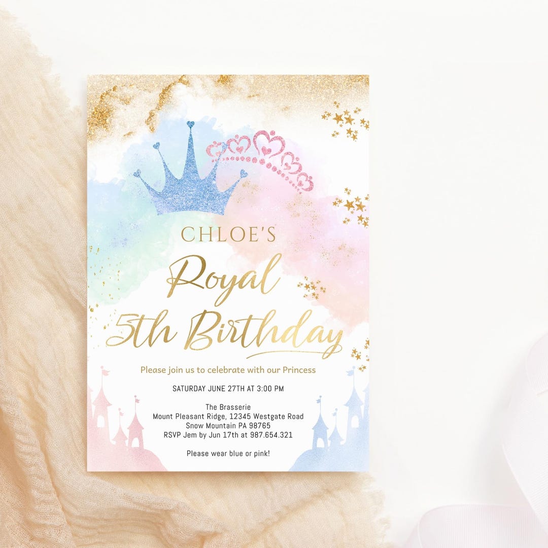 Royal 5th Birthday Invite Princess Party Template, Girls Fairytale ...