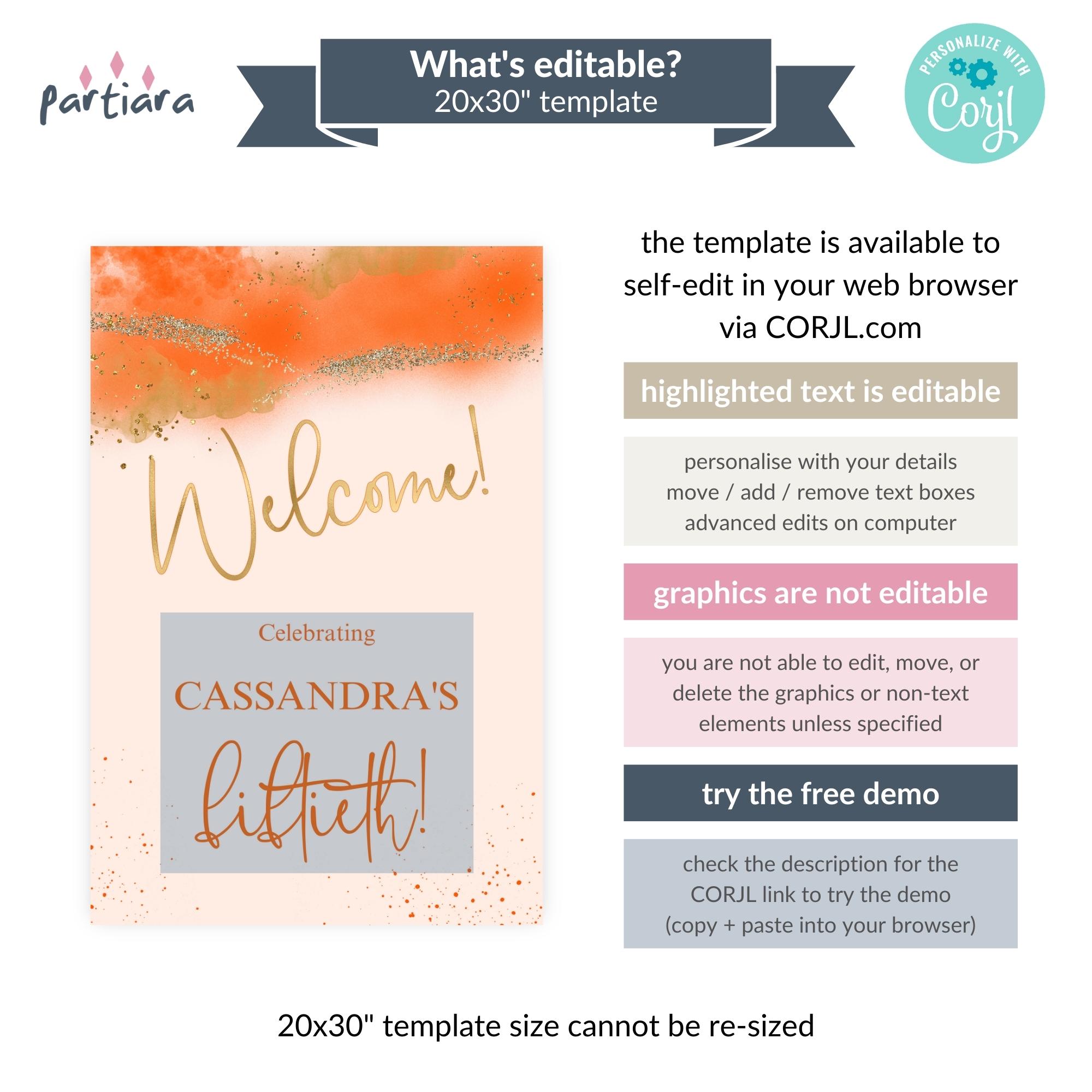 Orange Welcome Sign Template, Birthday Brunch Welcome Poster Printable ...