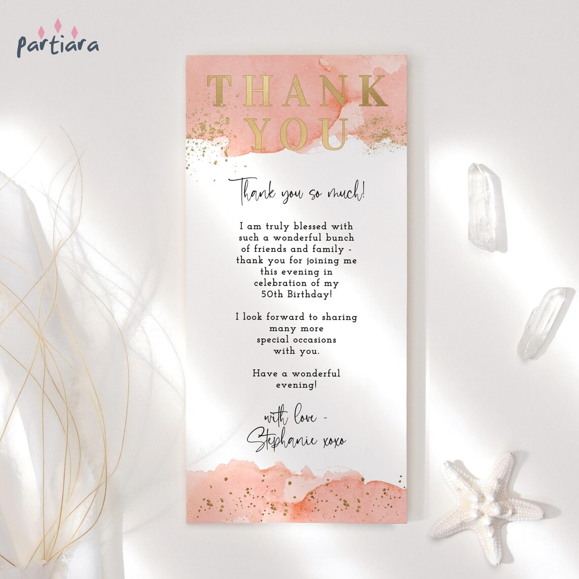 Blush Peach Thank You Plate Decor Card Printable Ladies Birthday Dinner ...