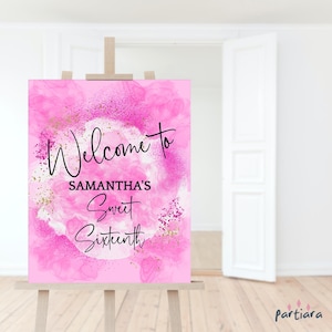 Fuchsia Pink Party Welcome Sign Printable Girl's Sweet 16th Sixteenth ...